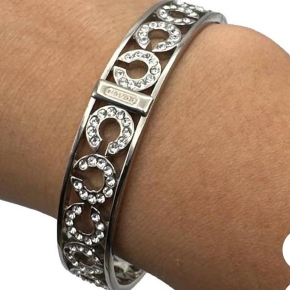 Coach | Jewelry | Coach Bangle Sparkle Silver Toned Signature Enamel ...